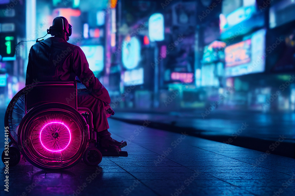 cyberpunk character in a wheelchair digital illustration, generative ai ...