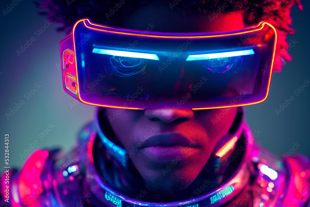 cyberpunk male character wearing a lens visor digital illustration ...