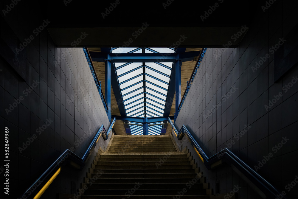 public staircase at station or mall for exit, entrance, emergency ...