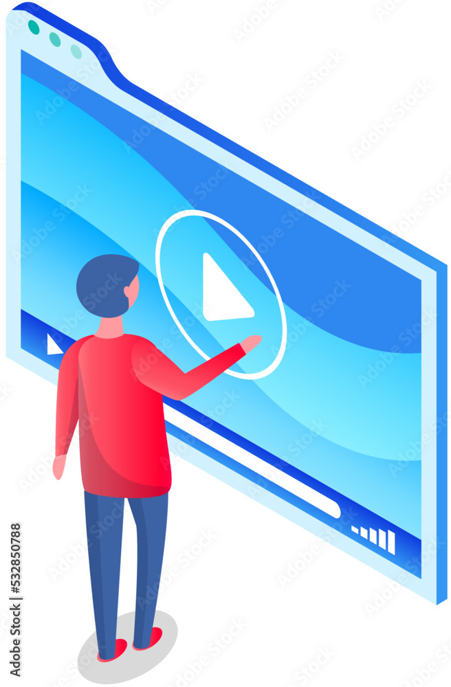 Person turns on player to view lesson or video. Application for ...