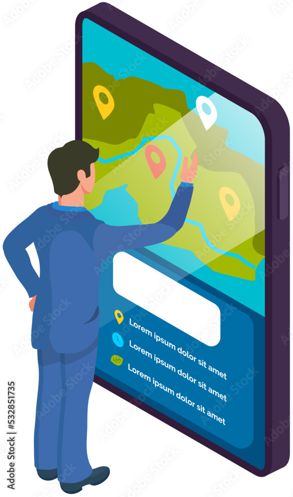 Gps navigation in smartphone, tracking with mobile app, search for path ...