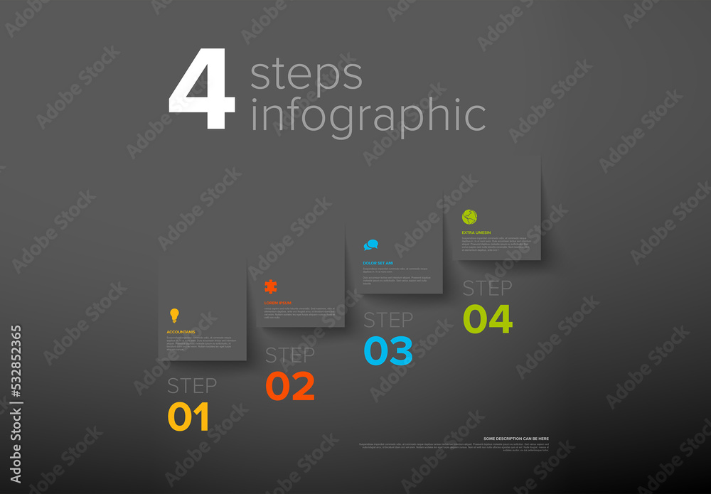 Four Simple Folded Paper Steps Process Infographic Template on Dark ...