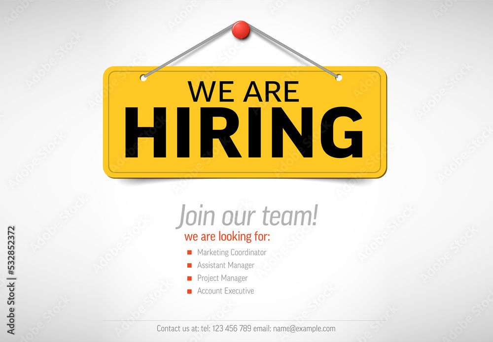 We Are Hiring Minimalistic Light Flyer Template with Big Yellow Placard ...