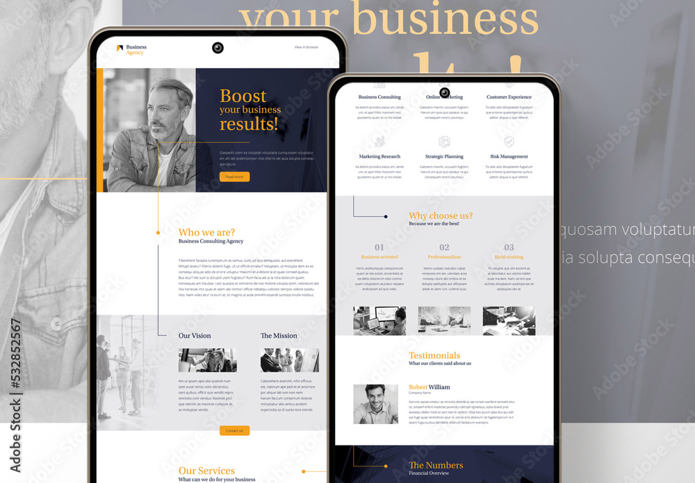 Business Promotion Email Newsletter with Blue and Yellow Accents Stock ...