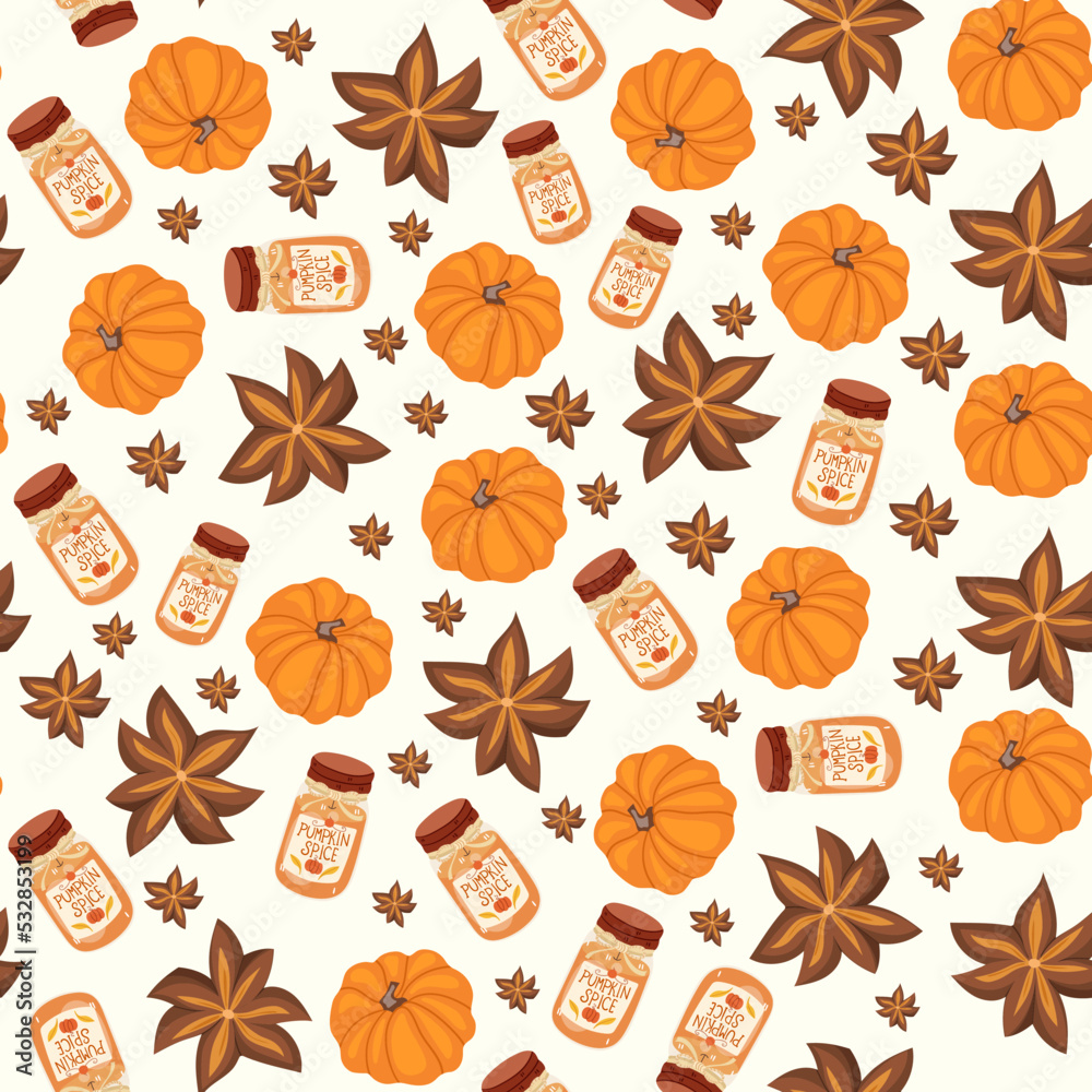Autumn hand drawn seamless pattern with seasonal elements on white ...