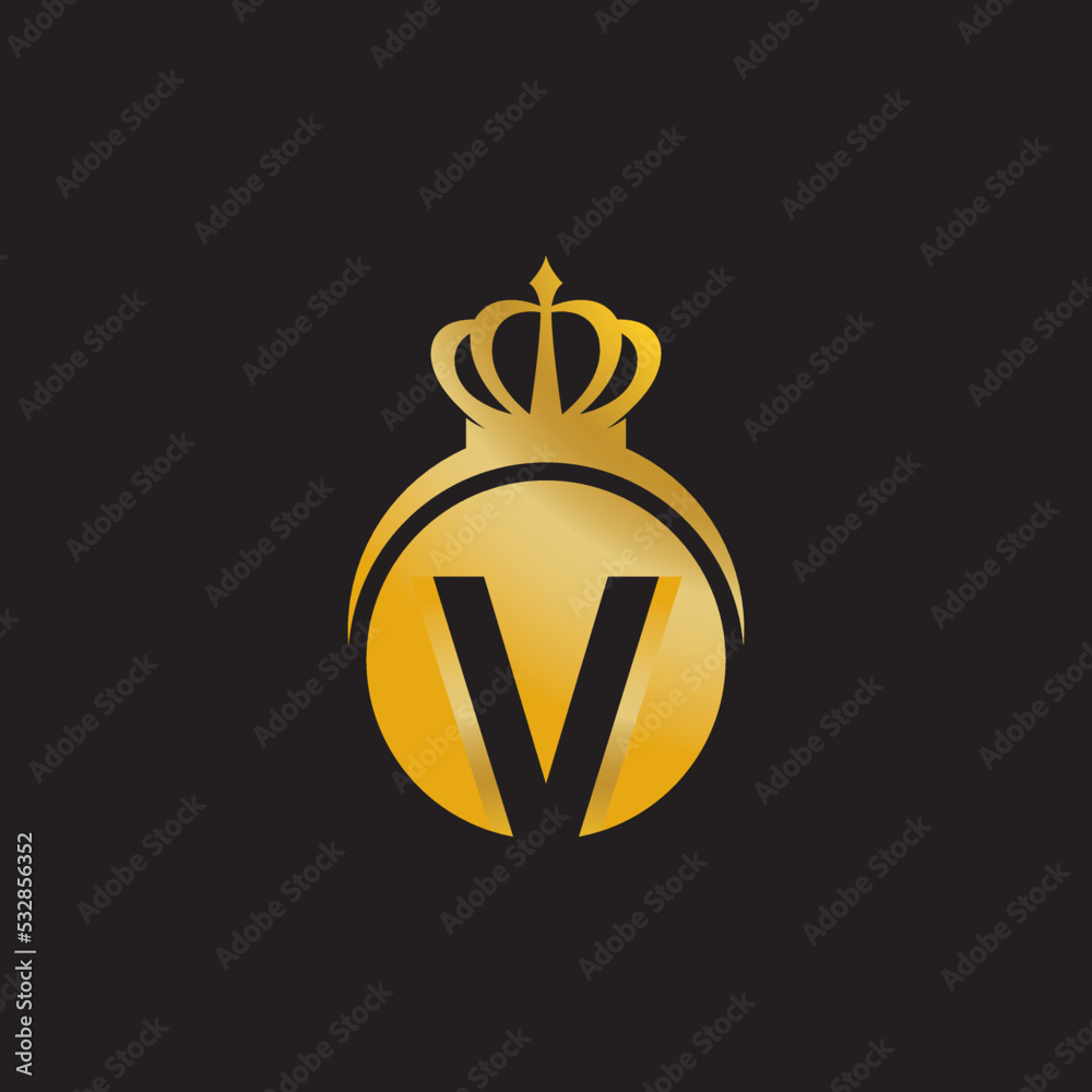 golden v letter with crown logo concept icon illustration Stock Vector ...