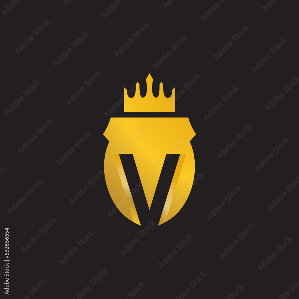 golden v letter with crown logo concept icon illustration Stock Vector ...