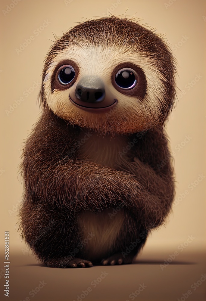 An adorable sloth created by artificial intelligence using a 3D CGI ...