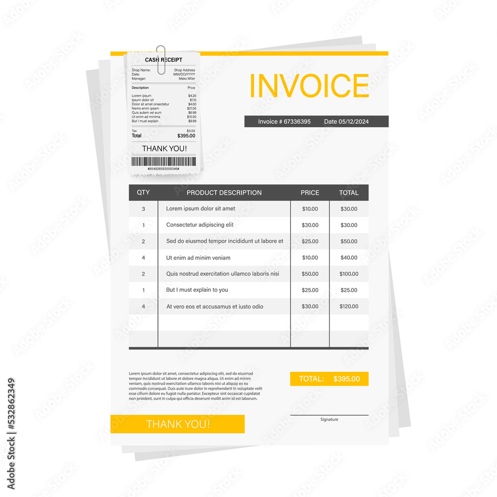 Business card with invoice. Customer service concept. Online payment ...