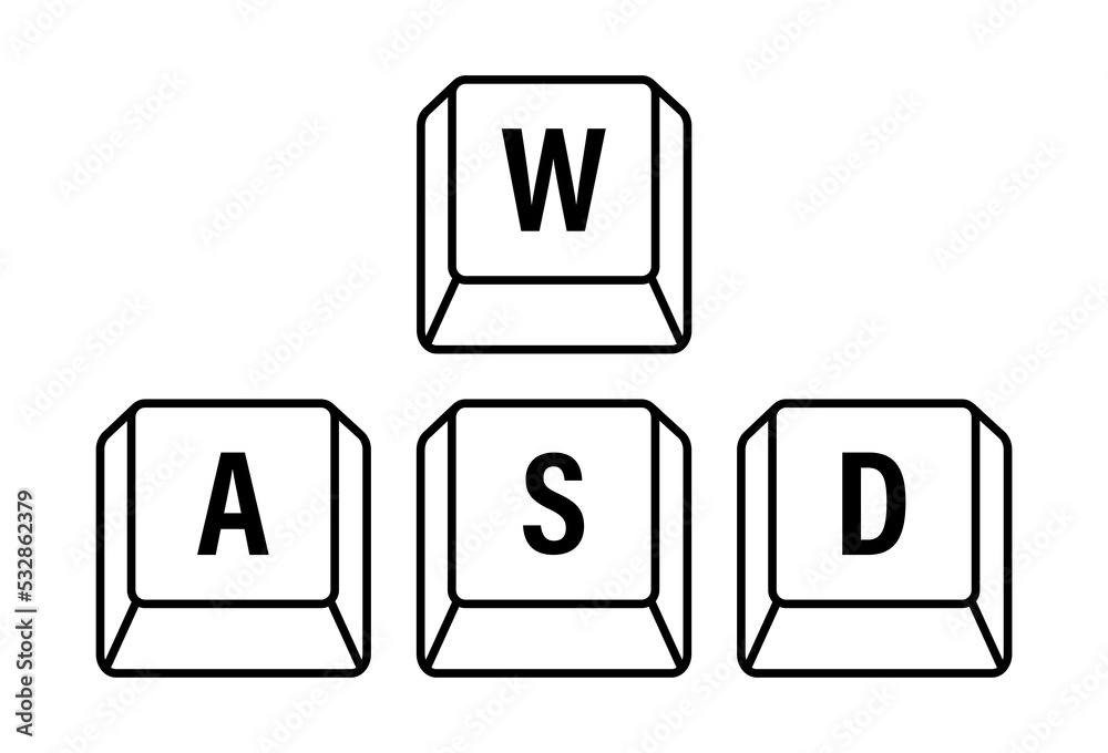 WASD computer keyboard buttons. Desktop interface. Web icon. Gaming and ...