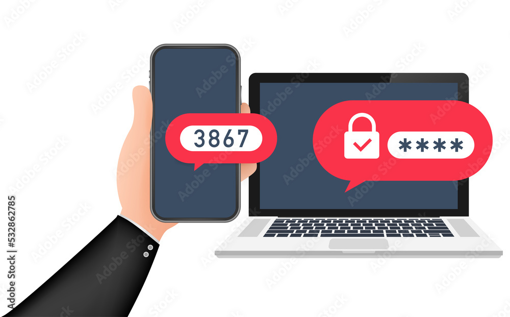 Two step authentication illustration, flat cartoon smartphone and ...