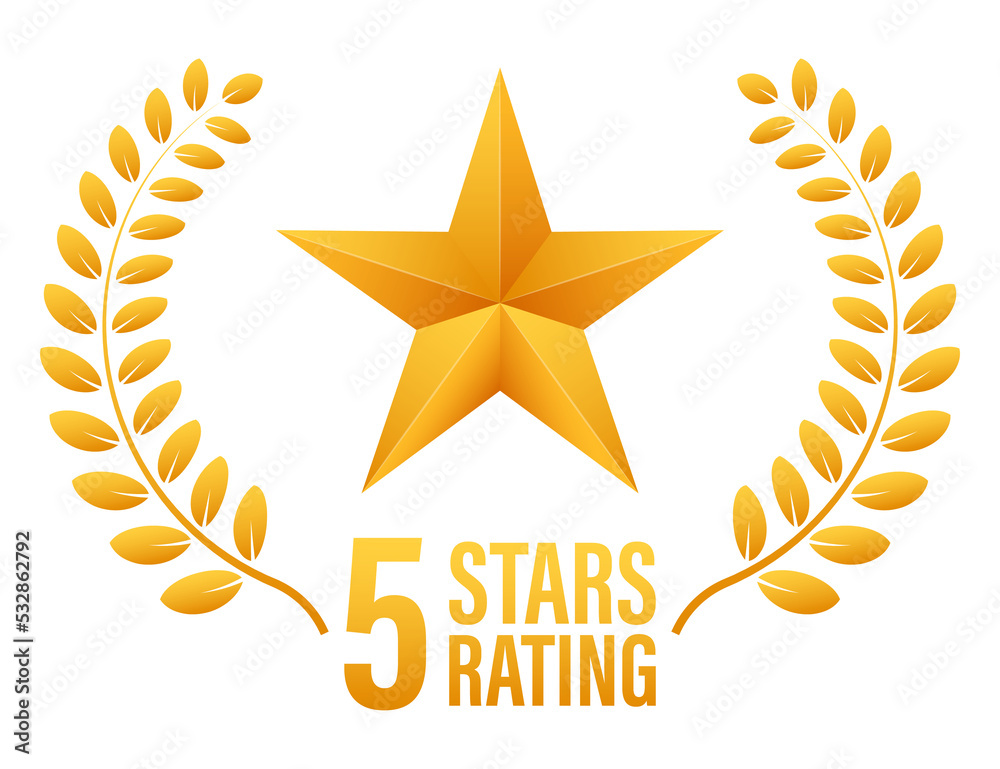 5 star rating. Badge with icons on white background. illustration ...