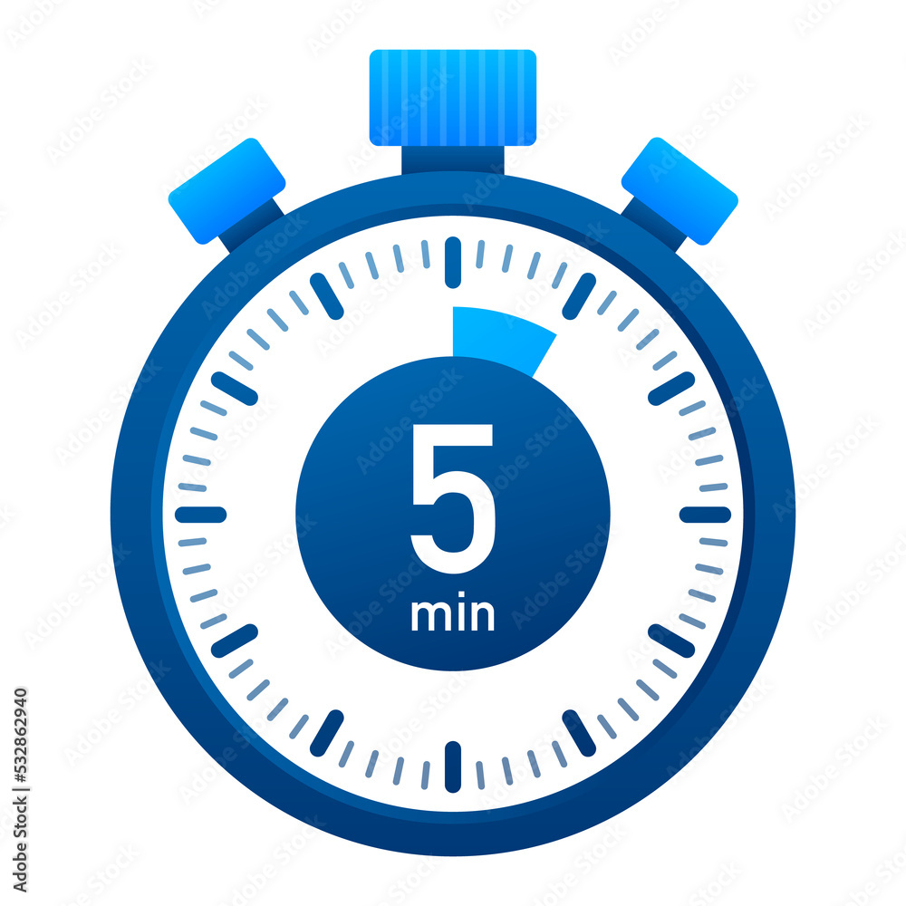The 5 minutes, stopwatch icon. Stopwatch icon in flat style, timer on ...