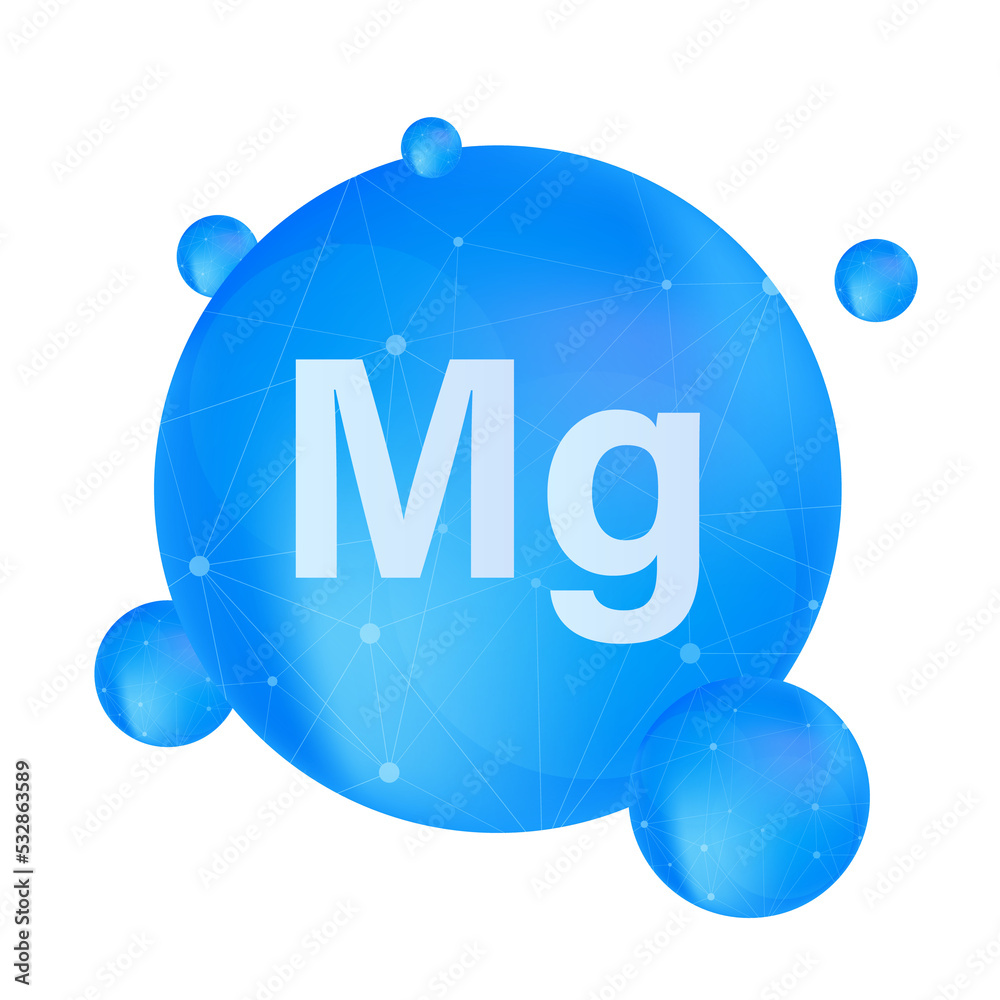 Blue magnesium on white background. Magnesium mineral. Mg pill capsule ...
