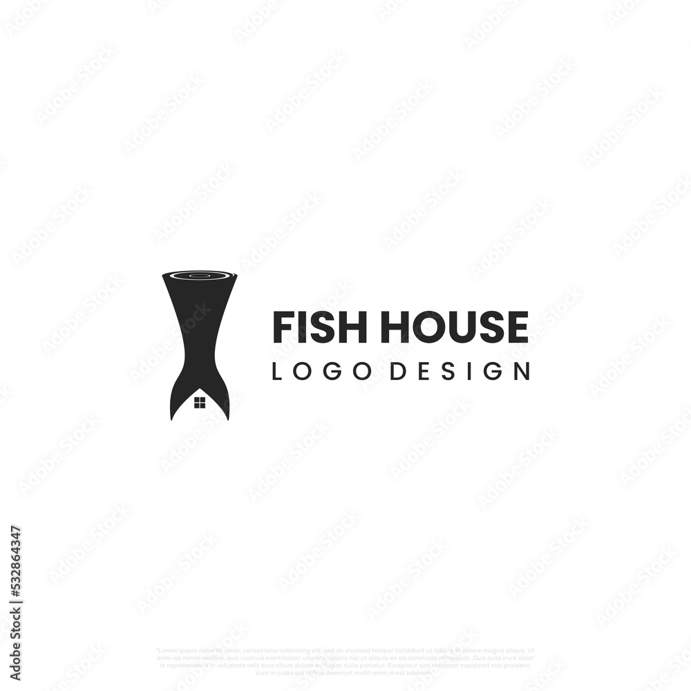 fish store logo, fish house logo. fish tail combine with house window ...