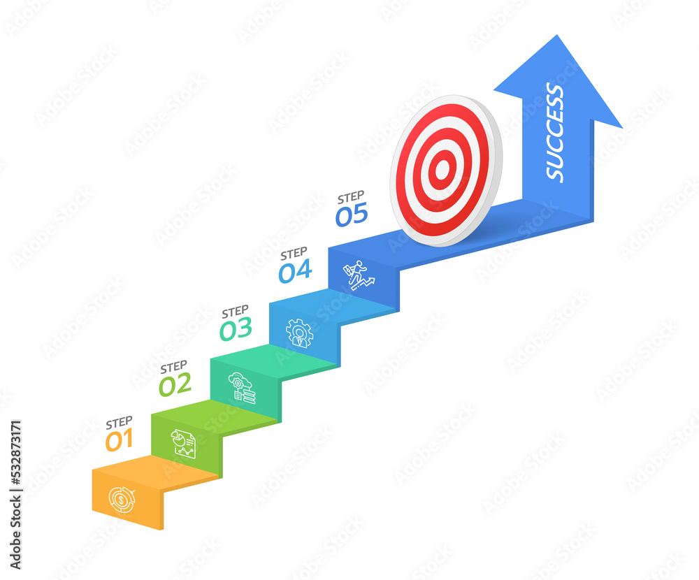 Infographic template for business. 5 Steps Modern Stair diagram with ...