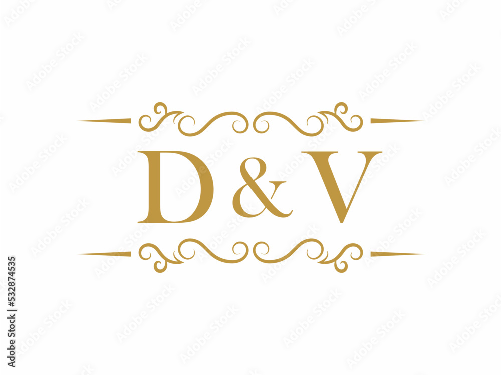 Initial letter DV, elegant wedding design monogram logo, luxury gold ...