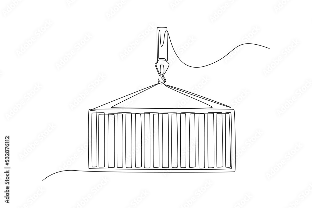 Single one line drawing crane lift container for moving the container ...