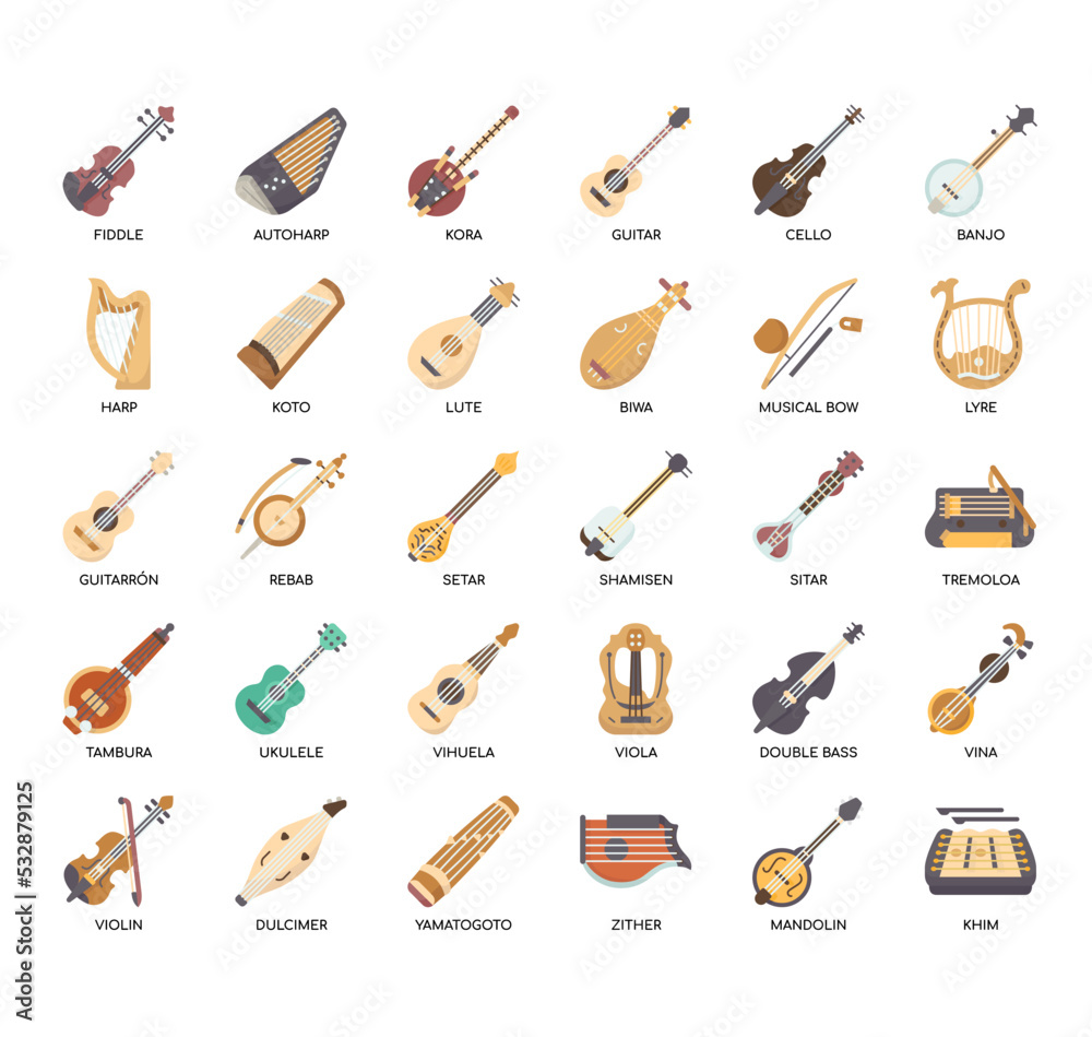 Set of string instruments thin line icons for any web and app project ...