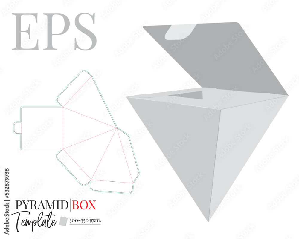 Pyramid box, die cut template. Pyramid box illustration, vector. Mock ...