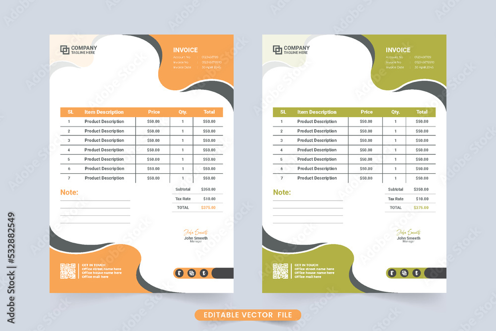 Digital payment receipt and invoice bill template vector with creative ...