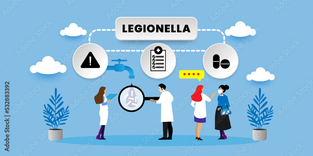 Legionella test medical concept With icons. Cartoon Vector People ...
