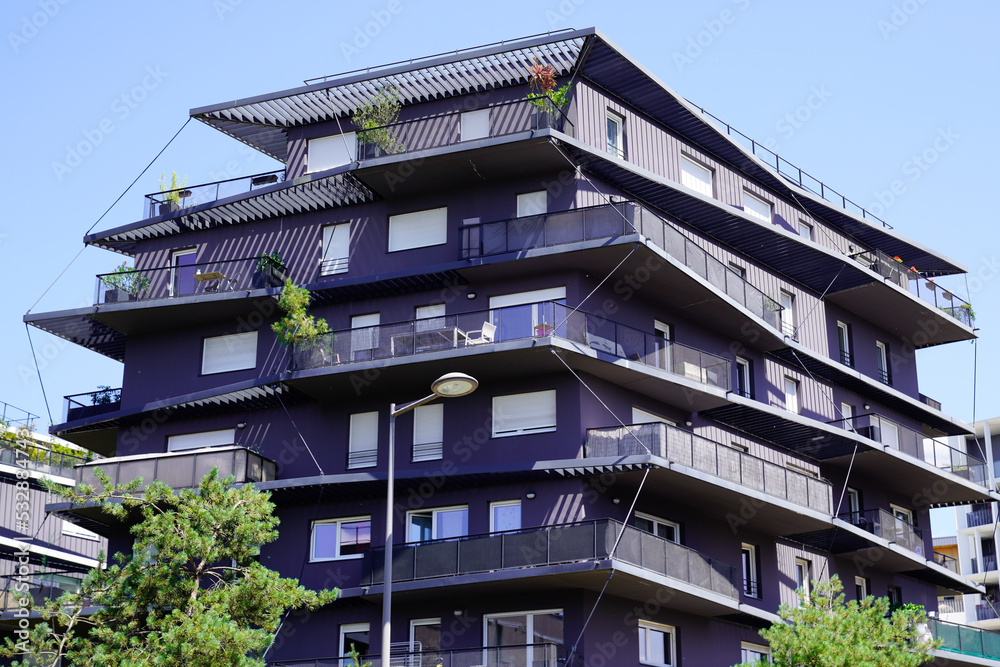 new modern block grey buildings with gray facade real house apartment ...