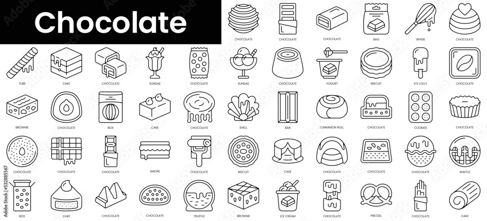 Set of outline chocolate icons. Minimalist thin linear web icon set ...