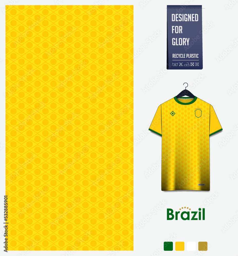 Soccer jersey pattern design. Brazil flag pattern on yellow background ...