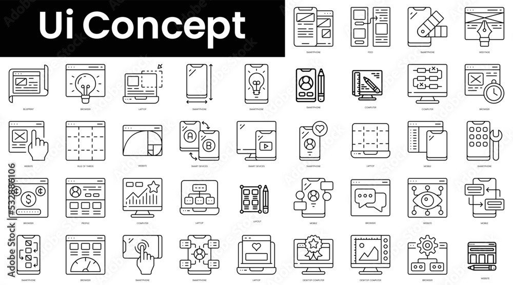 Set Of Outline Ui Concept Icons Minimalist Thin Linear Web Icon Set Vector Illustration Stock