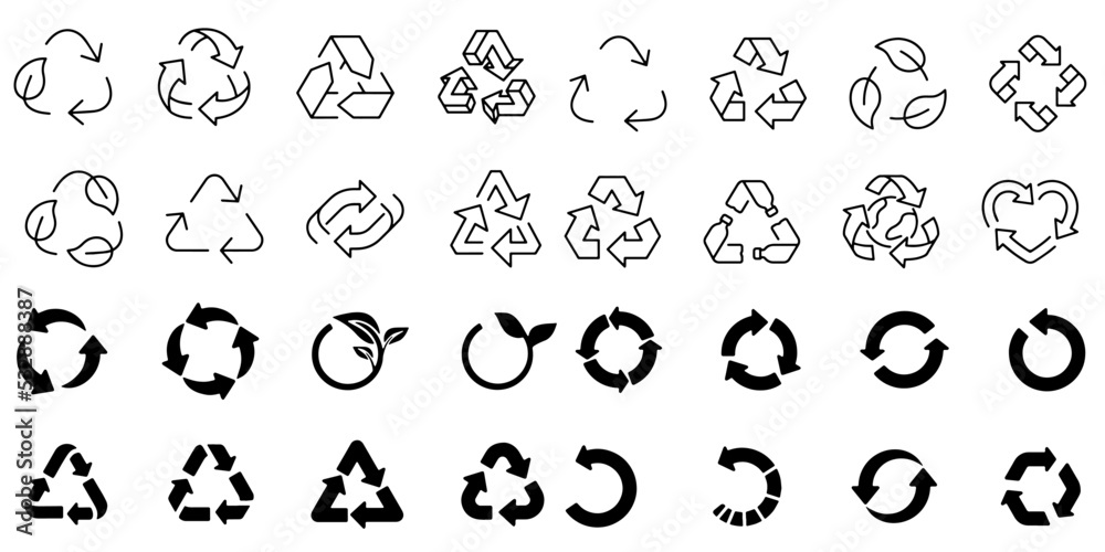Recycle icons set. Sign of recyclable and biodegradable material, reuse ...