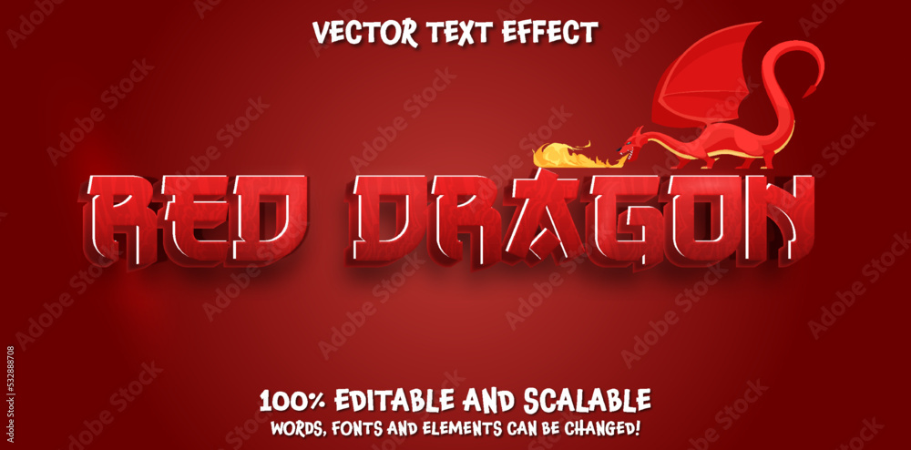 Red Dragon text, 3d editable text effect, asian style red font typography, Poster, card Social ...