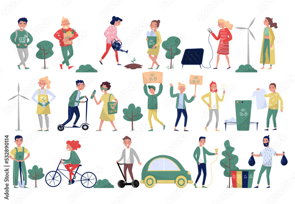 Eco Friendly People Character Protecting Environment Sorting Garbage ... Eco Friendly People Character Protecting Environment Sorting Garbage ...
