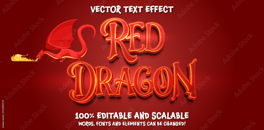 Glowing hot burning flames of red dragon text effect, editable eps cc ...