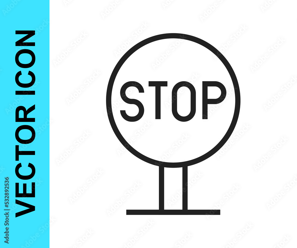 Black line Stop sign icon isolated on white background. Traffic ...