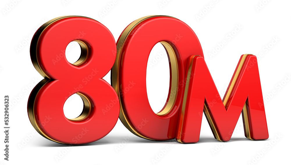 3d red and golden 80M isolated on background. 3d illustration. Stock ...