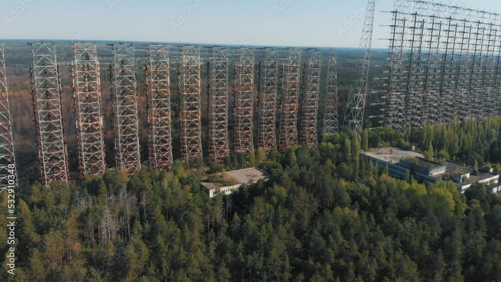 Aerial view of Soviet over-the-horizon military radar station Duga in ...