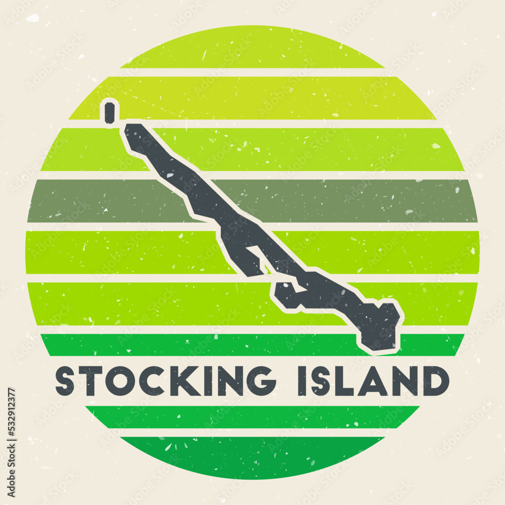 Stocking Island logo. Sign with the map of island and colored stripes ...