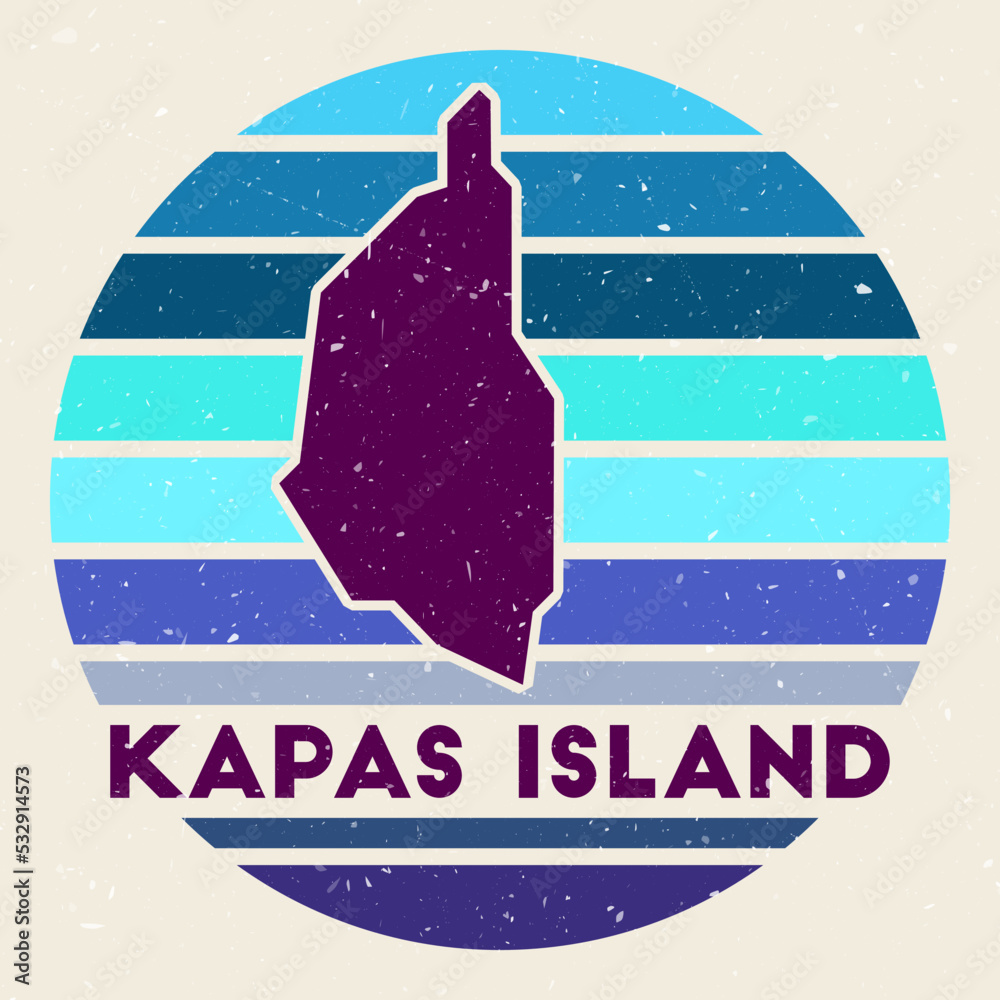Kapas Island logo. Sign with the map of island and colored stripes ...