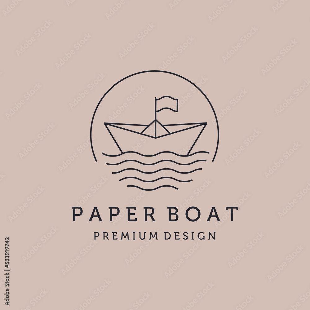 paper boat line art logo vector graphic design illustration, paperboat ...
