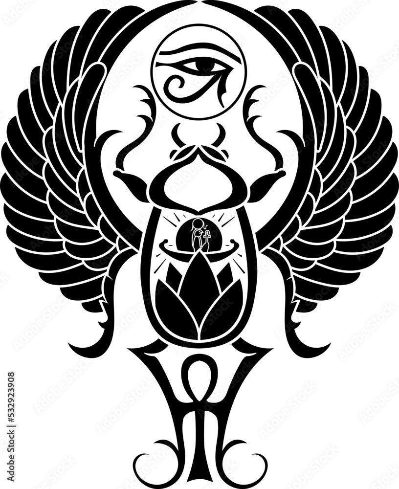 Egyptian Scarab bug with wings And ankh , Eye of Horus symbol.eps Stock ...