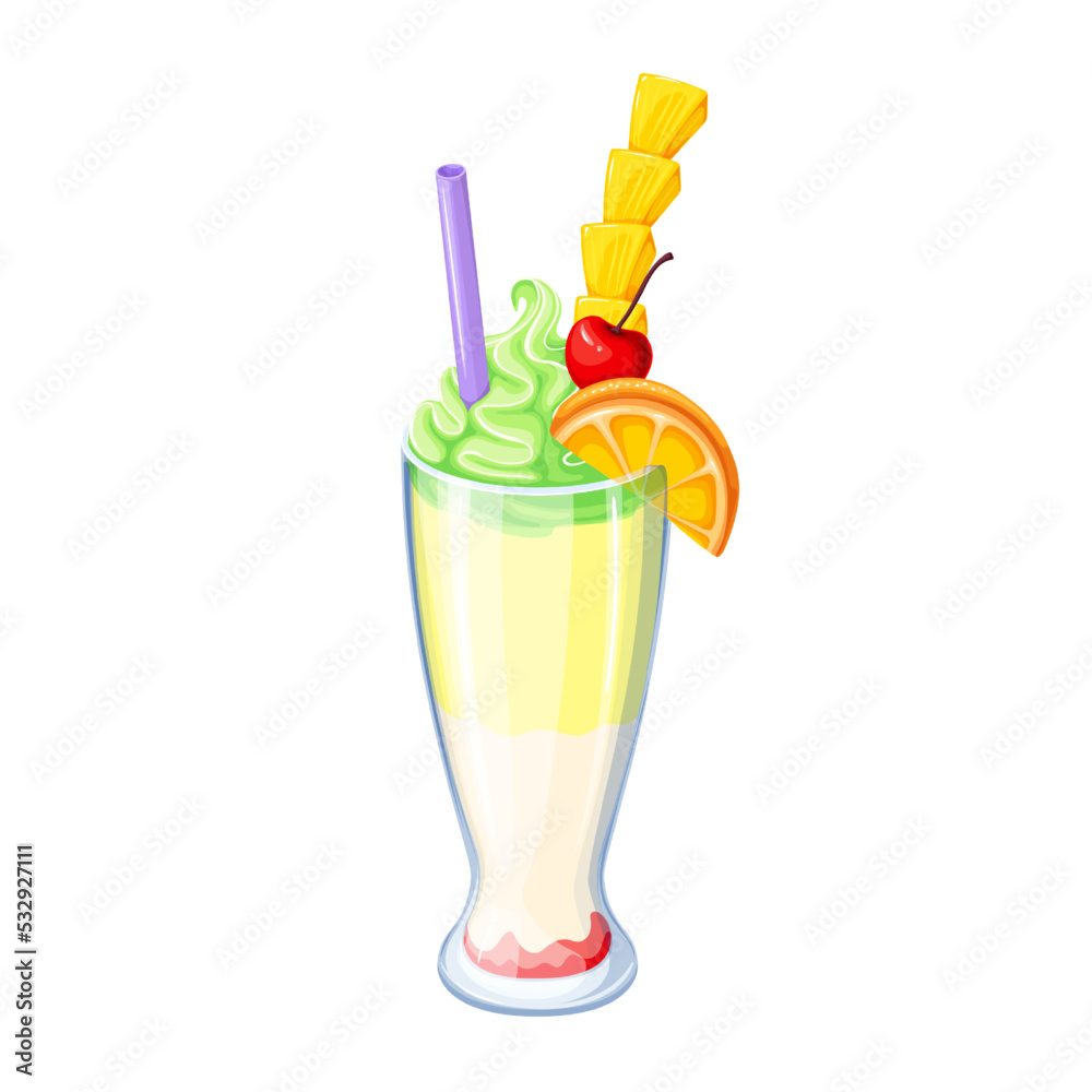 Milkshake with tropical fruit vector illustration. Cartoon isolated ...