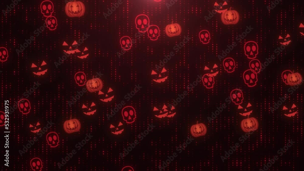 Halloween glowing pumpkins and skull. Halloween animated background of ...