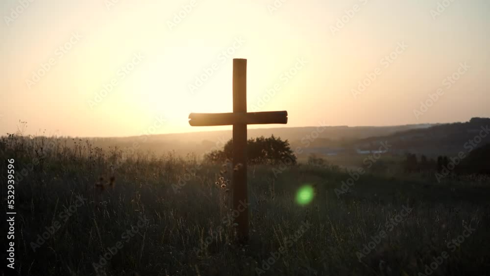 Summit Cross At Sunrise Mountain. Cathodic Religion Symbol. Christian ...