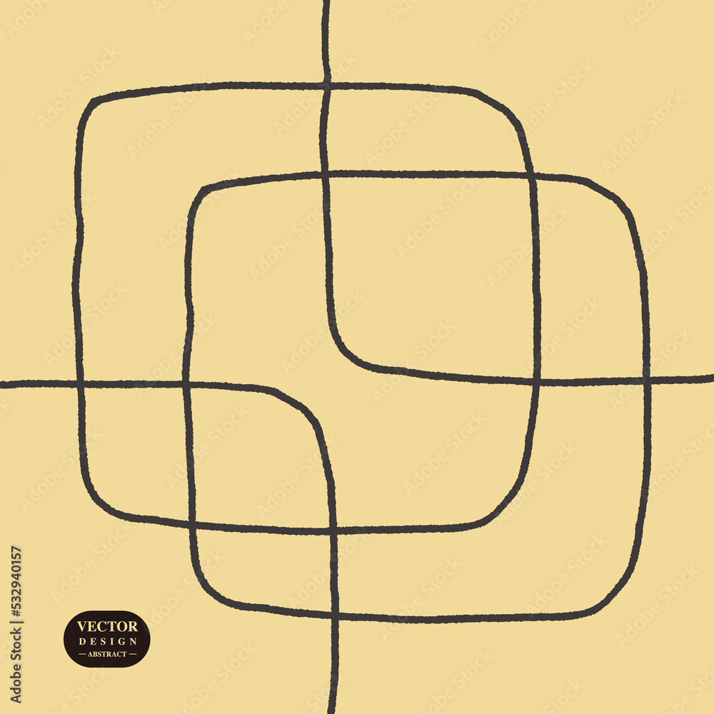 Handwritten curly lines, Squares drawn with thin lines, overlapping and ...