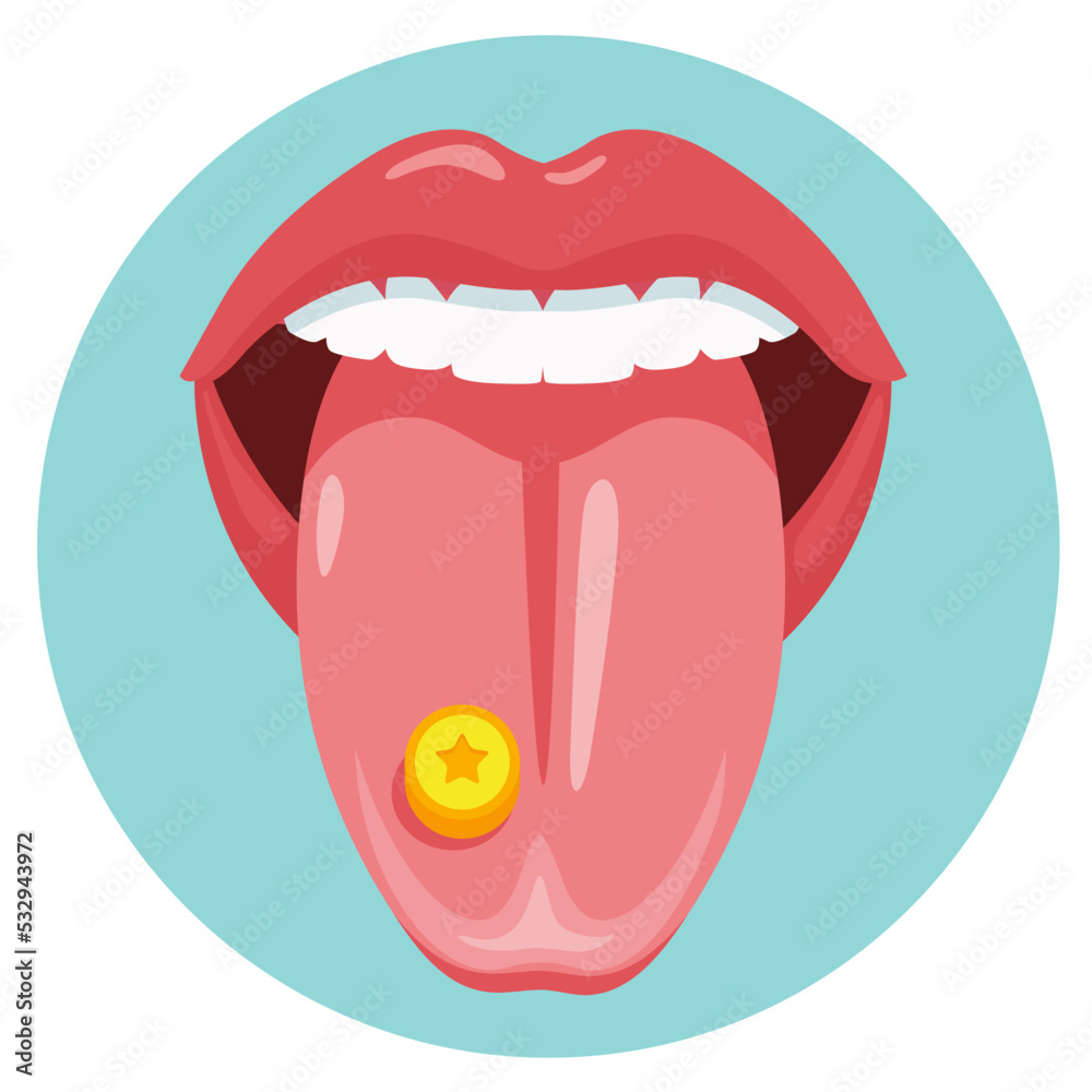 MDMA on tongue with yellow star symbol. Tongue with drug ecstasy pill ...
