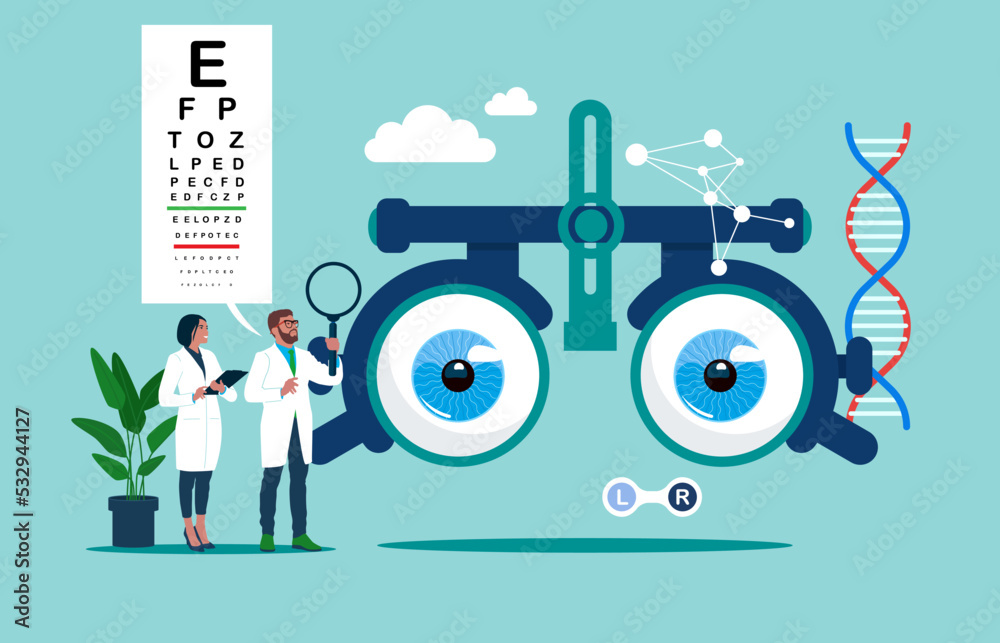Medical sight checkup, diagnosis and look treatment. Optical lens ...