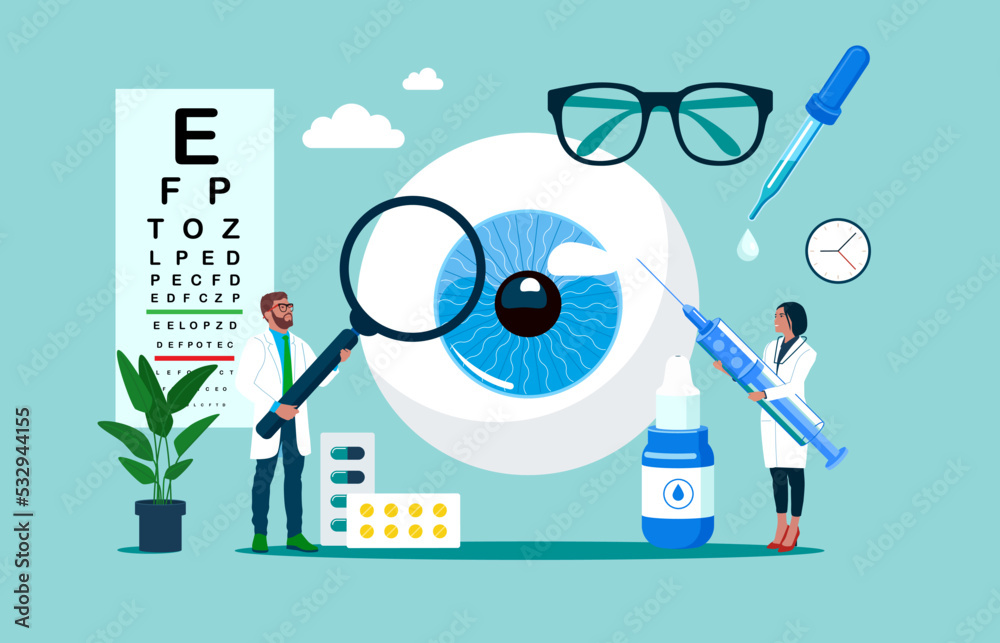 Oculists checking patient vision. Doctor making eyesight laser ...