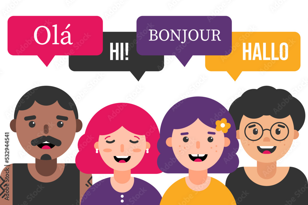 Group of people saying hello in different languages. International ...