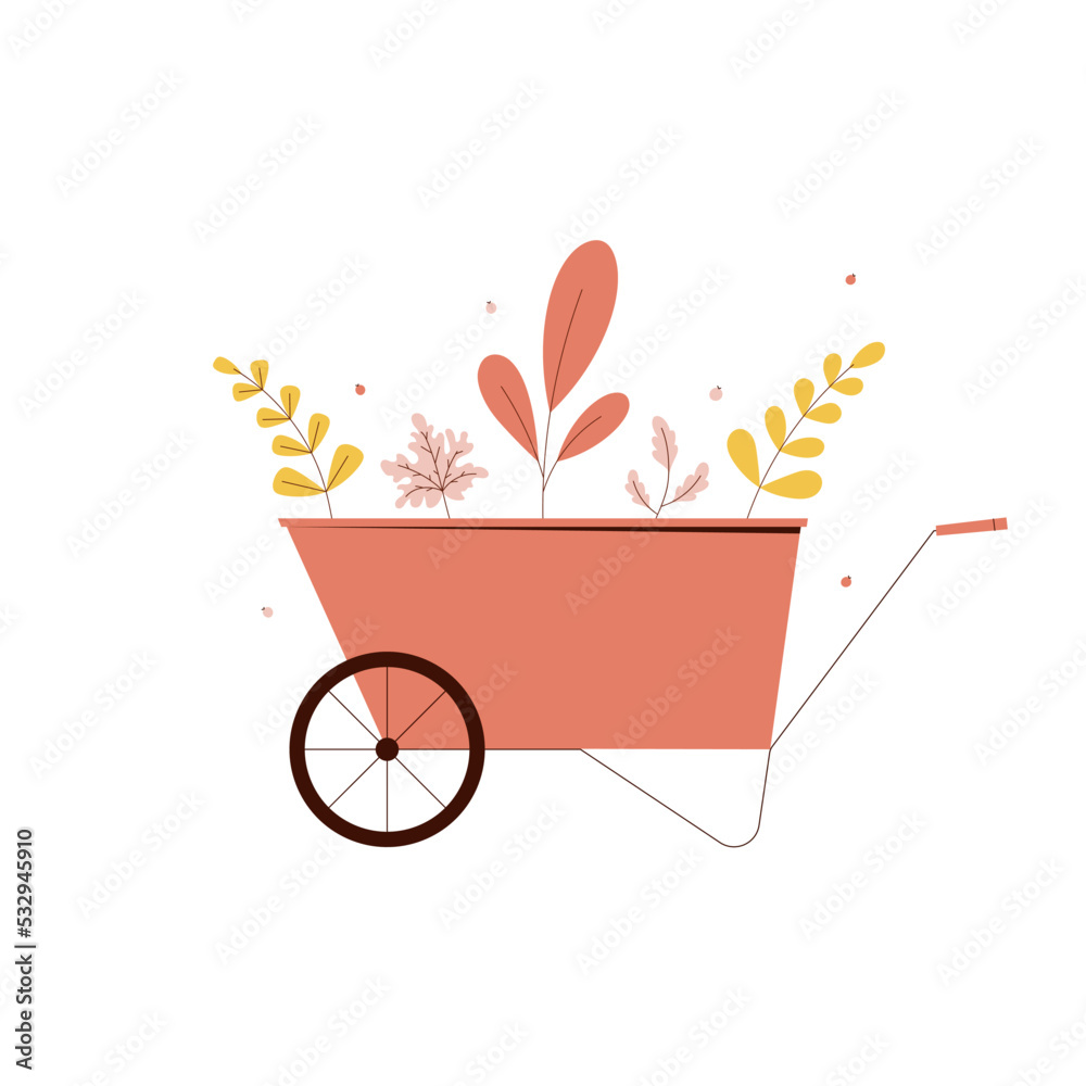 wheelbarrow with autumn leaf. Vector illustration of autumn leaves in ...